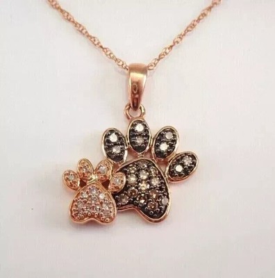 3Ct Round Cut Lab Created Chocolate Diamond Dog Paw Pendant 14K Rose ...