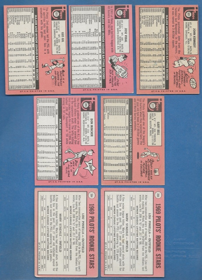 1969 Topps Baseball Seattle Pilots Lot 7 (6 Different) Cards VG-/EX-MT ...