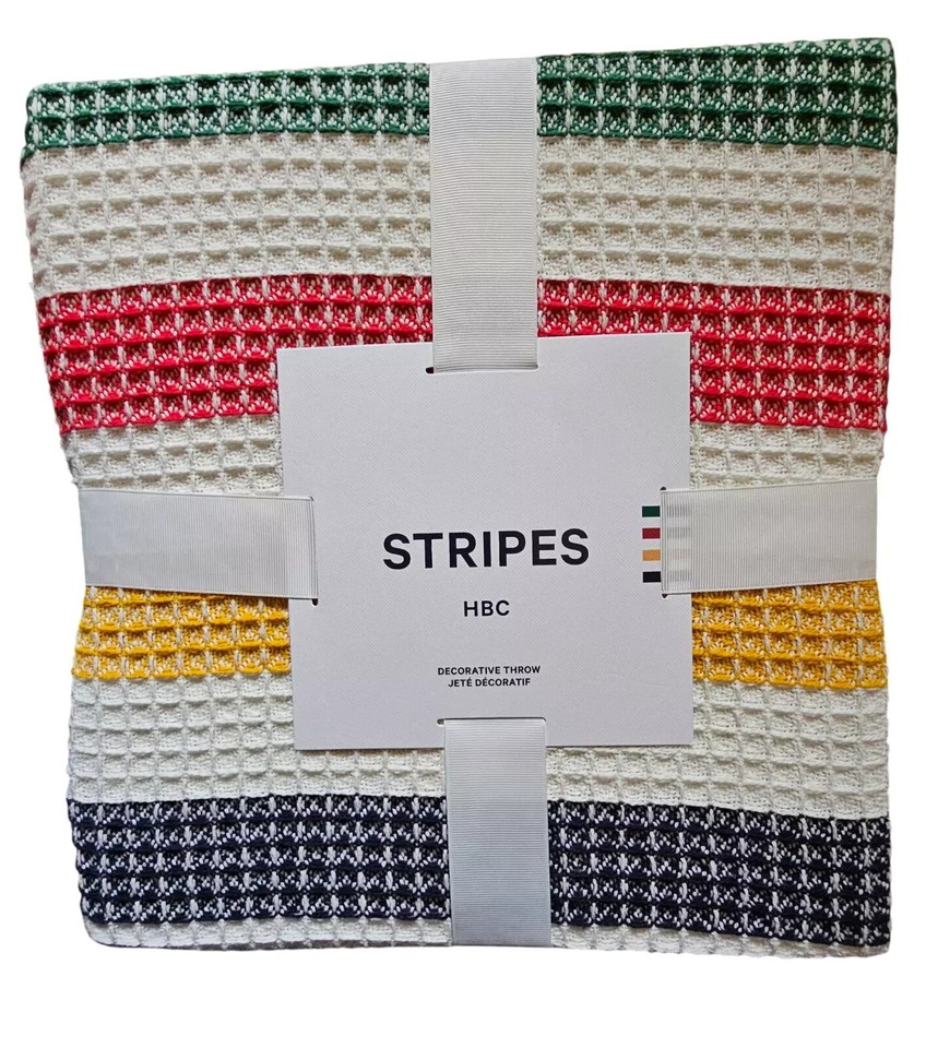 CANADA Hudson's Bay HBC Stripes Multi-Stripe Cotton Knit Throw Blanket ...