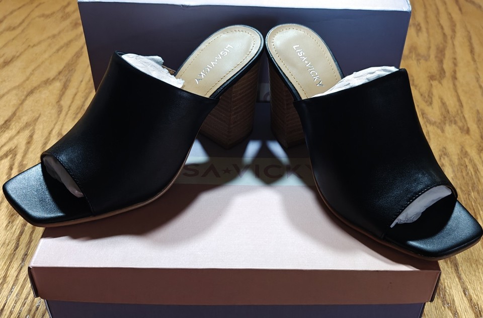 Lisa Vicky Shoes Womens Size 7M Virtue-V Block Heel Black Sheep Nappa ...