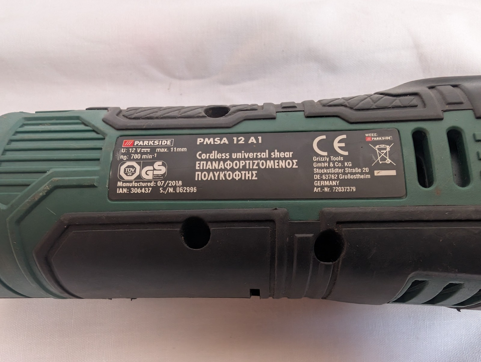 Parkside PMSA 12 A1 Cordless Multi Cutter Tool Universal Shear 12V ...