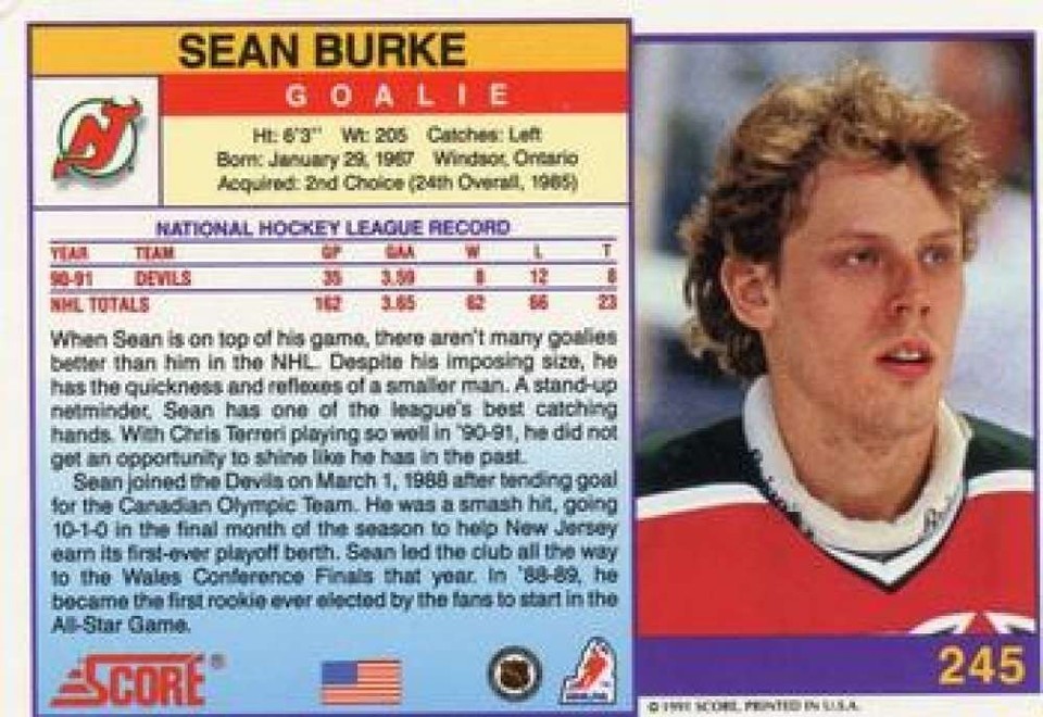 1991-92 Score American #245 Sean Burke NM-MT NJ Devils | eBay