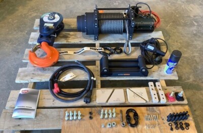 HEAVY DUTY MILITARY WINCH KIT FORCE PROTECTION 18K WINCH W/SNATCH BLOCK ...
