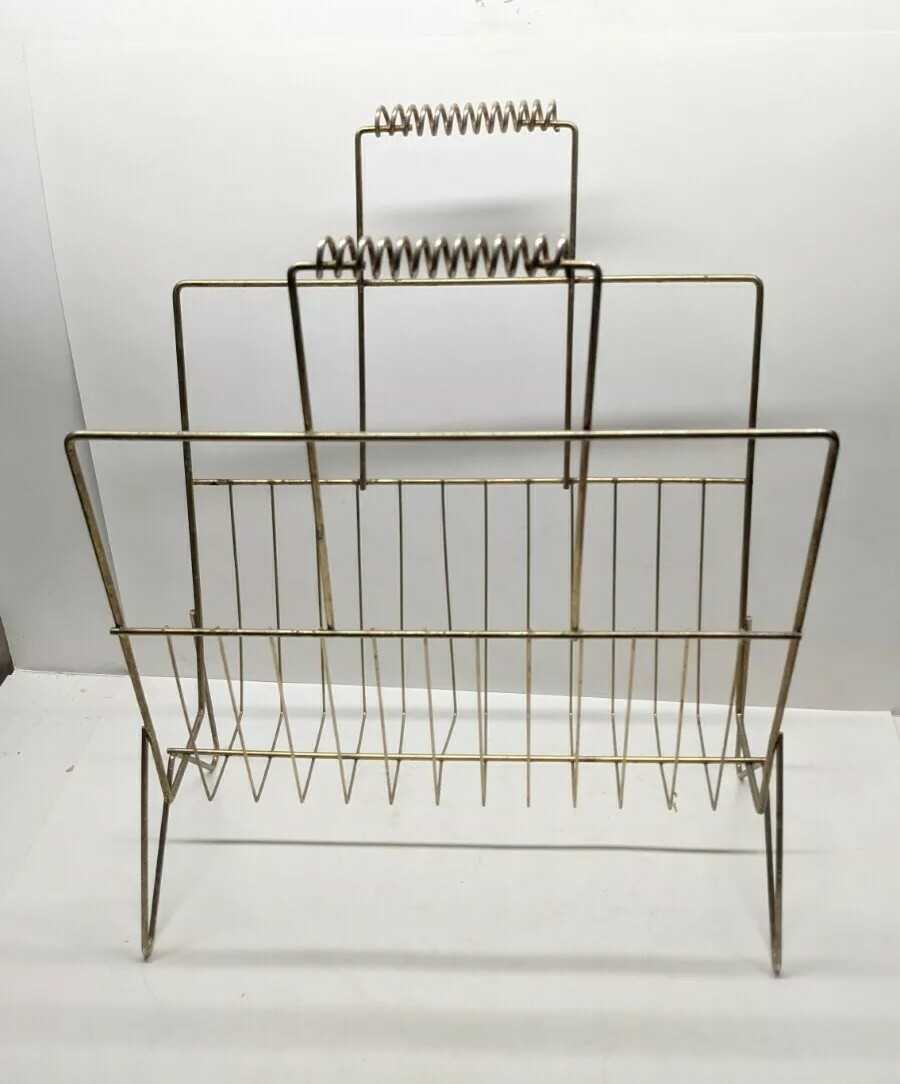 Vintage Mid Century Metal Wire Rack Record LP Album Stand Holder Atomic ...