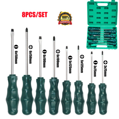 8x Screwdriver Magnetic Set Heavy Duty Comfort Grip Flat Slotted Tool ...