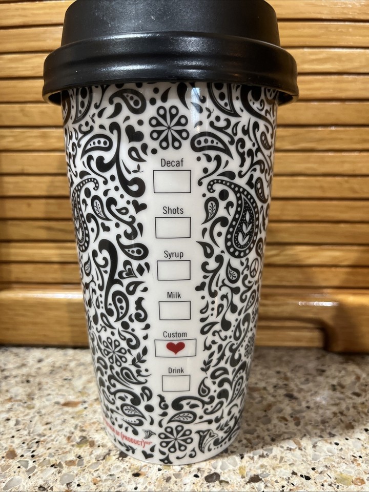 Starbucks Jonathan Adler RED Ceramic Coffee Cup Black White Paisley ...