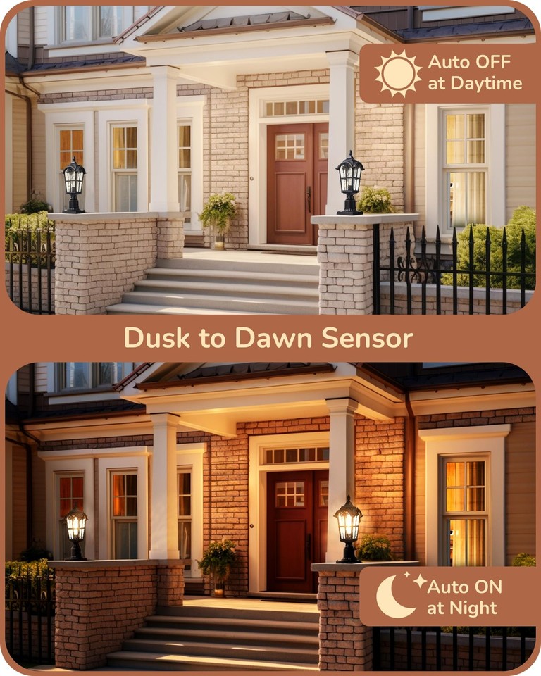 Dusk to Dawn Outdoor Post Light with Pier Mount Base, Hardwired Black ...