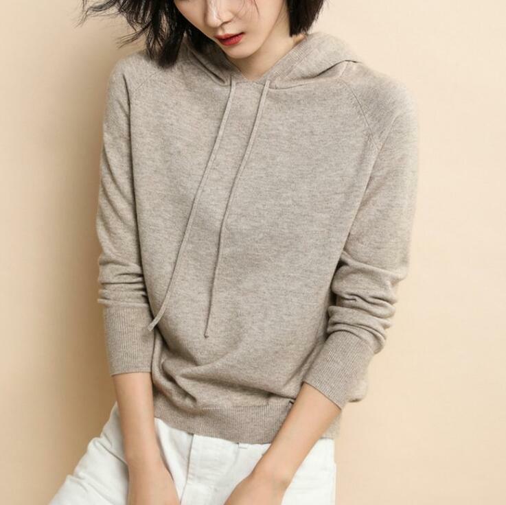 Autumn Womens Cashmere Knitted Pullover Hoodie Sweater Hooded Woolen ...