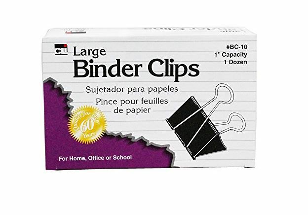 Charles Leonard Binder Clips, Large, 1 Inch Capacity, Black/Silver, 12 ...