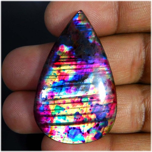 Natural Multi Color Labradorite Pear Cabochon 42.65Cts. Loose Gemstone ...