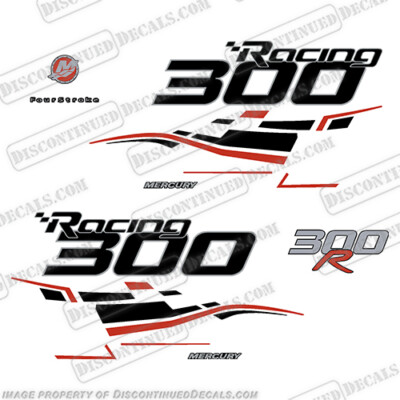 Fits Mercury 300R Racing Decals - Black - Silver - Red accent | eBay