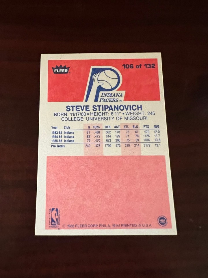 1986-87 Fleer - #106 Steve Stipanovich - Indiana Pacers - MINT - PACK ...