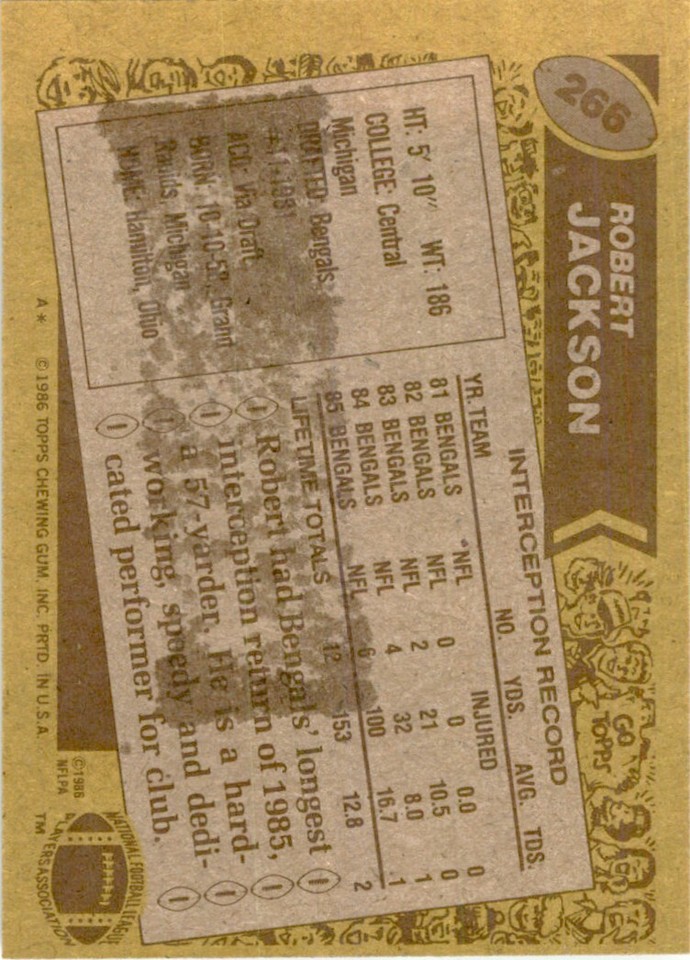 1986 TOPPS. ROBERT JACKSON CINCINNATI BENGALS #266 | eBay