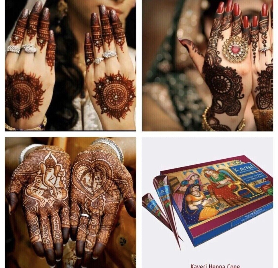 6 X Kaveri Natural Mehndi Henna Cones 25g Temporary Tattoo Art Designs ...
