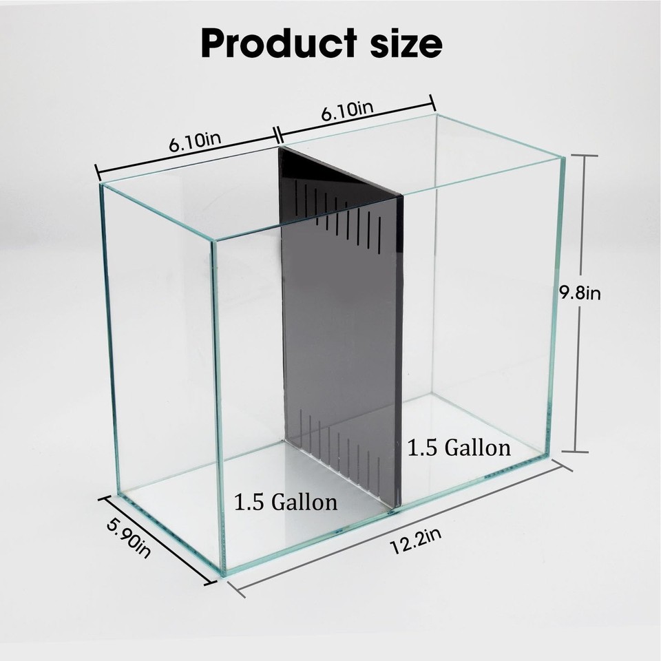 3 Gallon Betta Fish Tank with Divider, Small Aquarium, Fits 2 Bettas, 1 ...