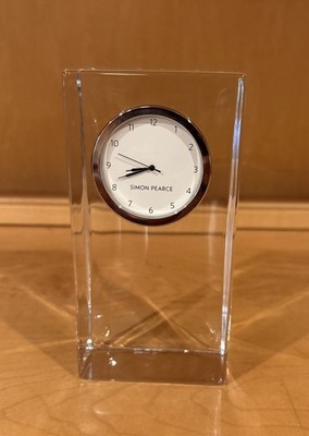 Simon Pearce Clear Glass Woodbury Shelf Desk 6" Height Clock Signed ...
