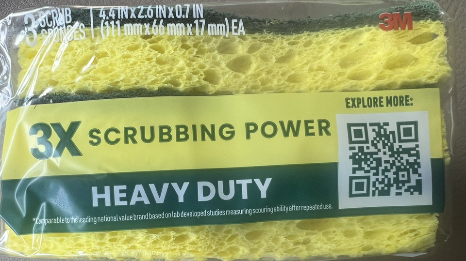 3M Scotch-Brite Heavy Duty Scrub Sponge Yellow Green 3 Count Each =24 ...