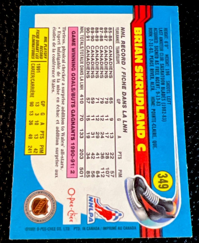 1991-92 O-Pee-Chee Hockey #349 Brian Skrudland - Canadiens | eBay