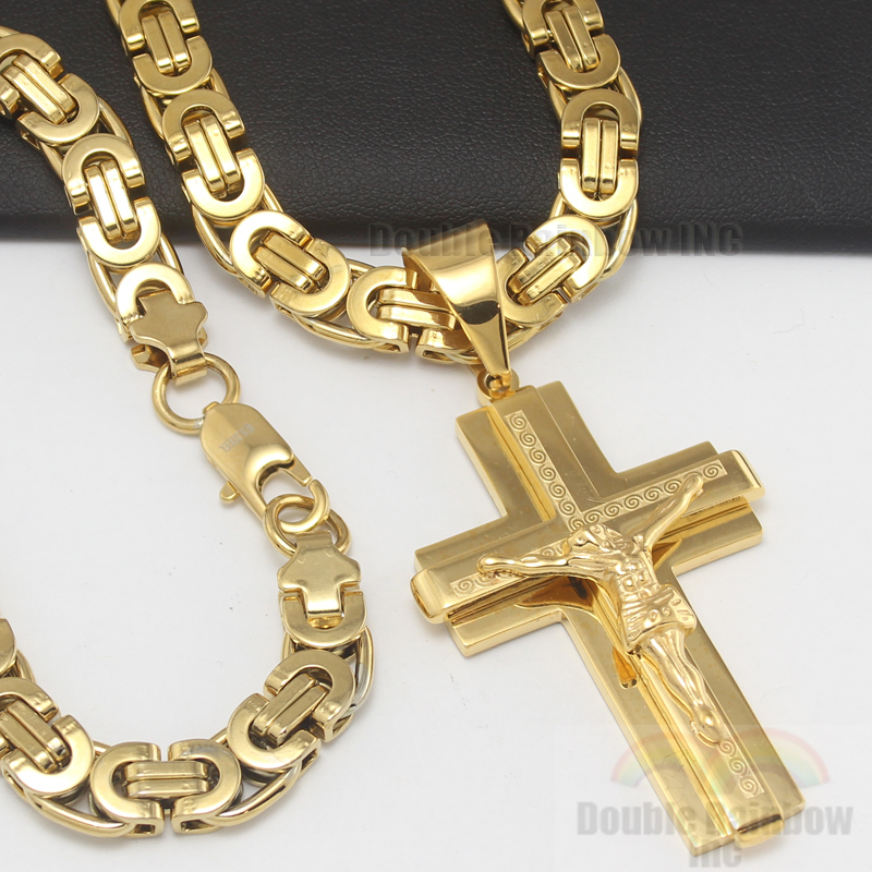 P4 24"men stainless steel Gold Silver Black jesus cross pendant chain ...