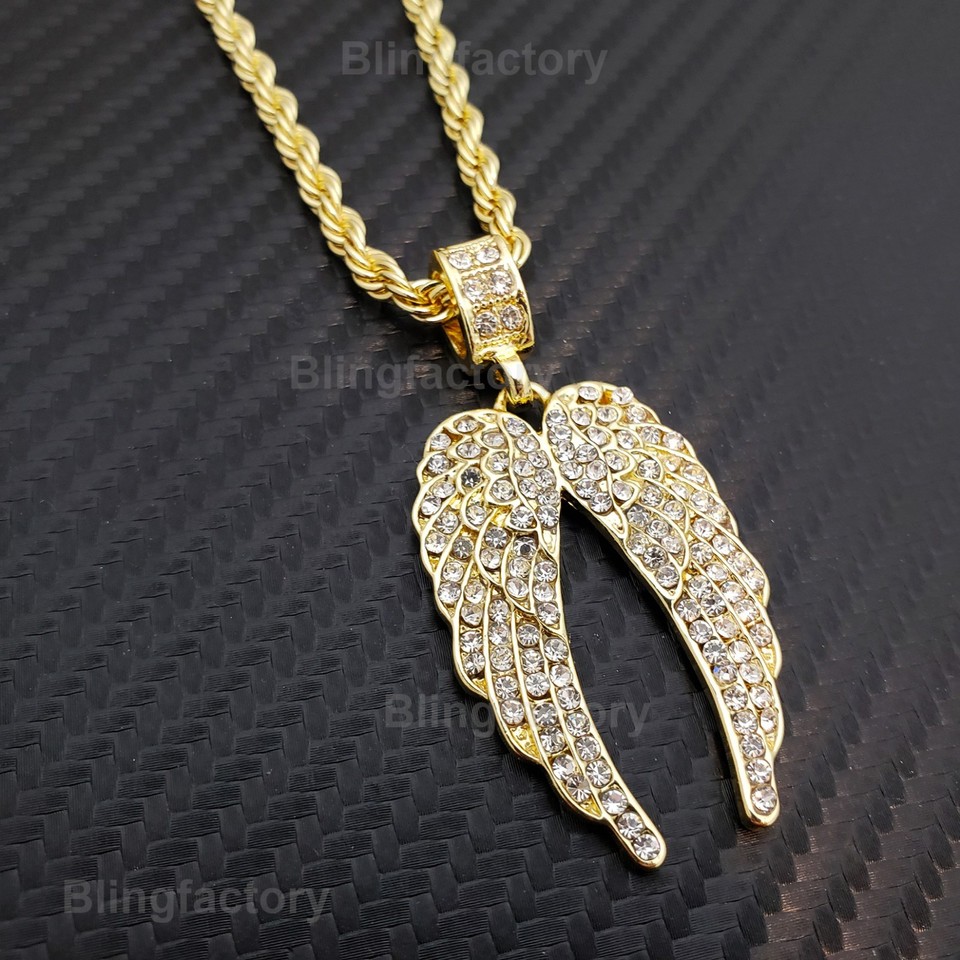 Hip Hop Iced Baby Angel & Wings Pendant w/ 4mm 24" Rope Chain 2 ...