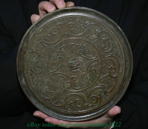 8.8" Old Chinese Bronze Ware Dynasty Palace Beast Pattern Bronze Mirror Statue | eBay