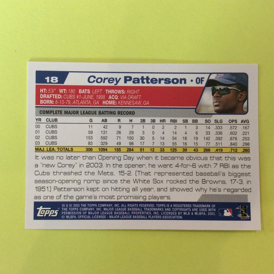 2004 Topps #18 Corey Patterson Chicago Cubs | eBay