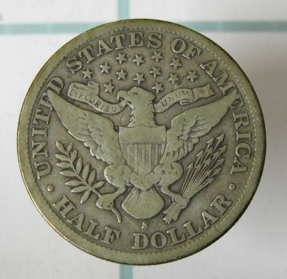 1898-S San Francisco Mint Silver Barber Half Dollar - Nice Very Good VG ...