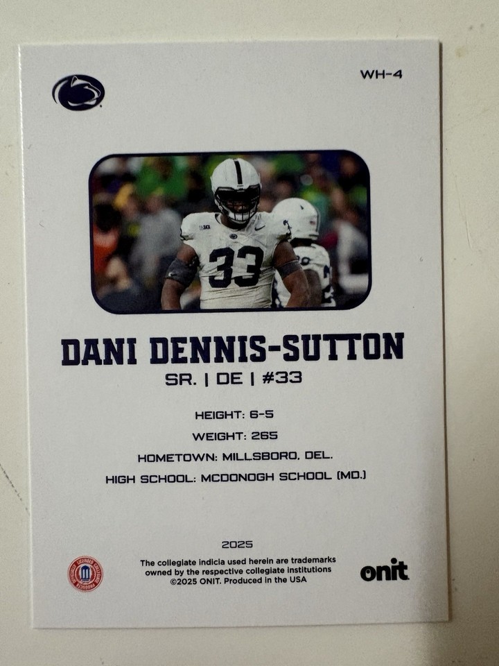 DANI DENNIS-SUTTON 2025 Onit Athlete Penn State Football White Out SSP ...