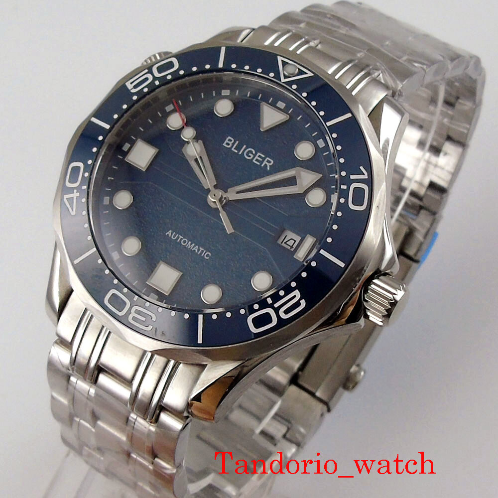 BLIGER 41mm Automatic Men Watch Blue Dial Auto Date Sapphire Glass ...