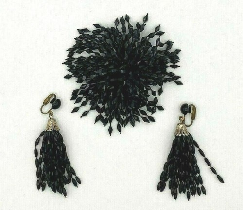 Black Beaded Cluster Clip On Earrings Brooch Pin Set Beads | eBay