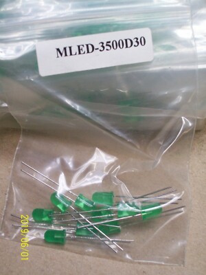 100 x LED 5mm Pure Green Diffused Ultra Bright Round Top LEDs Light T1 ...