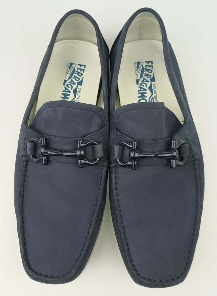 Salvatore Ferragamo Parigi Driving Shoes Blue Suede Bit Loafers Size 8 3E EEE | eBay