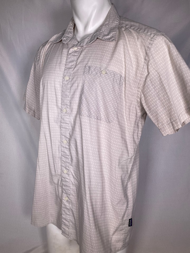 Patagonia Organic Cotton Beige Short Sleeve Button Up Shirt Men's LARGE ...