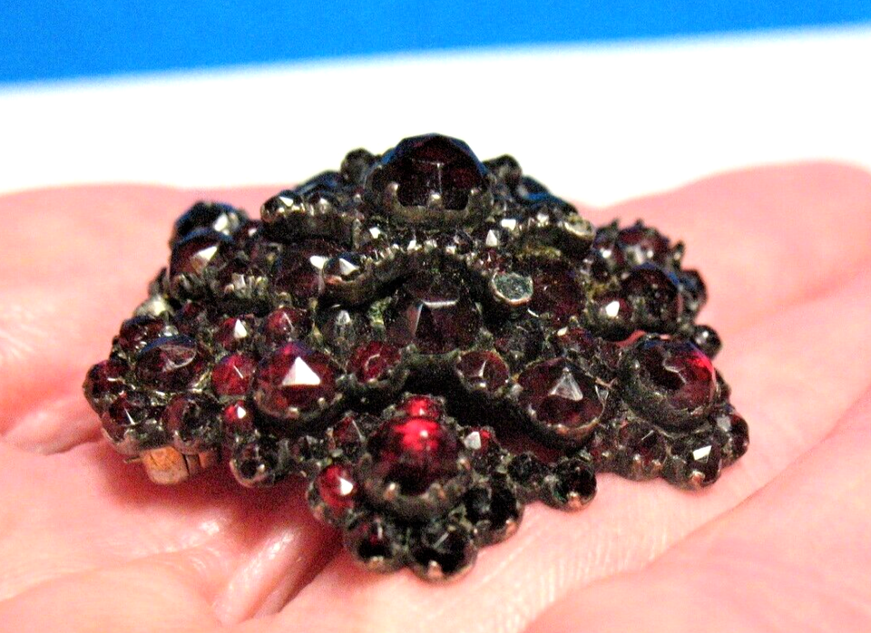 BOHEMIAN STERLING SILVER GARNET CLUSTER PIN PENDANT COMBO VICTORIAN 7.4 ...