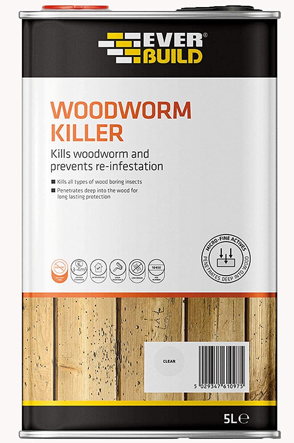 EVERBUILD WOODWORM INSECT KILLER WOOD TREATMENT LOW ODOUR & SOLVENT 5 ...