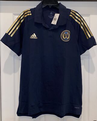 ADIDAS MLS Philadelphia Union Navy Blue Gold S/S Polo Shirt NEW Mens Sz ...