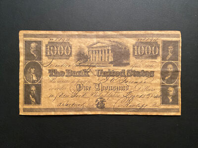 1840 $1000 Bank of United States Note #8894 Philadelphia Currency ...