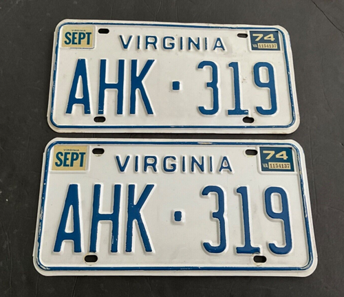 Pair 1974 Virginia License Plate Tag AHK-319 | eBay