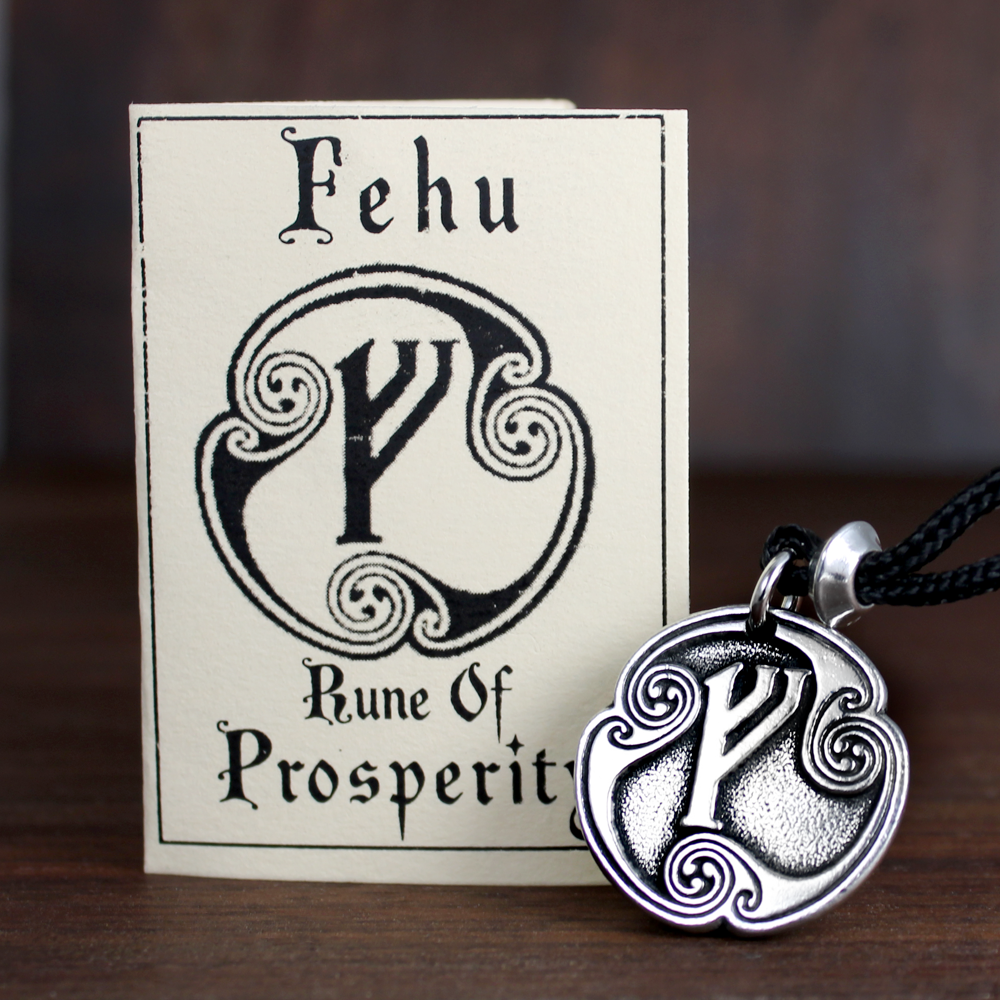Fehu Prosperity Rune Pendant Norse Viking Asatru Talisman Wealth Feoh ...