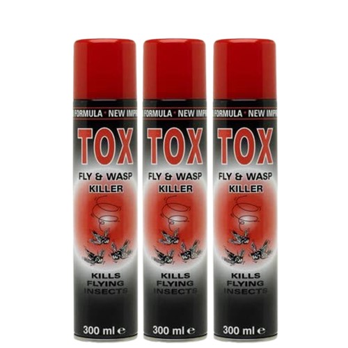 TOX FLY & WASP KILLER INSECTICIDE FAST ACTING AEROSOL SPRAY 300ml x 3 ...