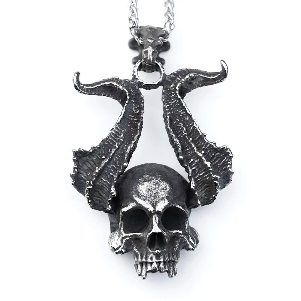 Stainless Steel Men's Necklace Satanic Satan Horned Skull Amulet Punk ...