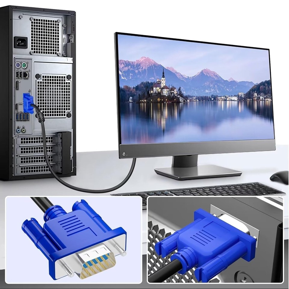 Premium Heavy Duty 5ft VGA SVGA Video Cable Cord Male to Male PC Laptop ...