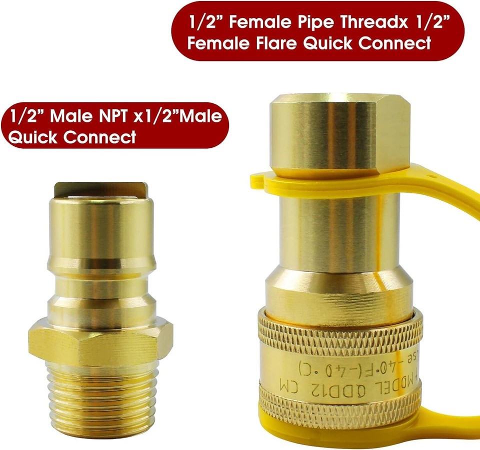 1/2" QDD LP Gas Quick Connect Fittings with Male Insert Plug Natural ...