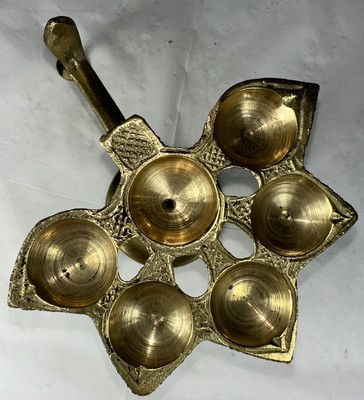 Vtg Panch Aarti Diya Stand Panchmukhi/Pancha Pradip Puja Brass Oil Lamp ...