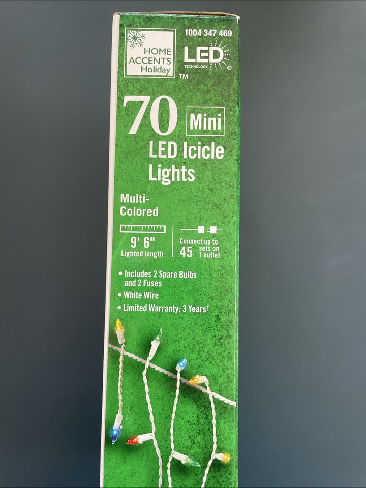 Home Accents 70 Multi- Colored Mini LED Icicle String Lights White Wire ...
