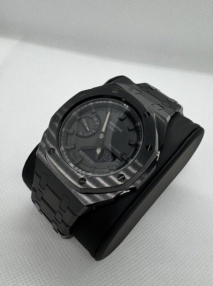 Custom Casioak GA2100 Mod Full Black Steel Watch All Black Core - 1 ...