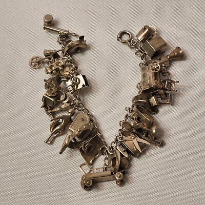 Vintage Estate Sterling Movable Charm Bracelet 27 Charms 7" | eBay