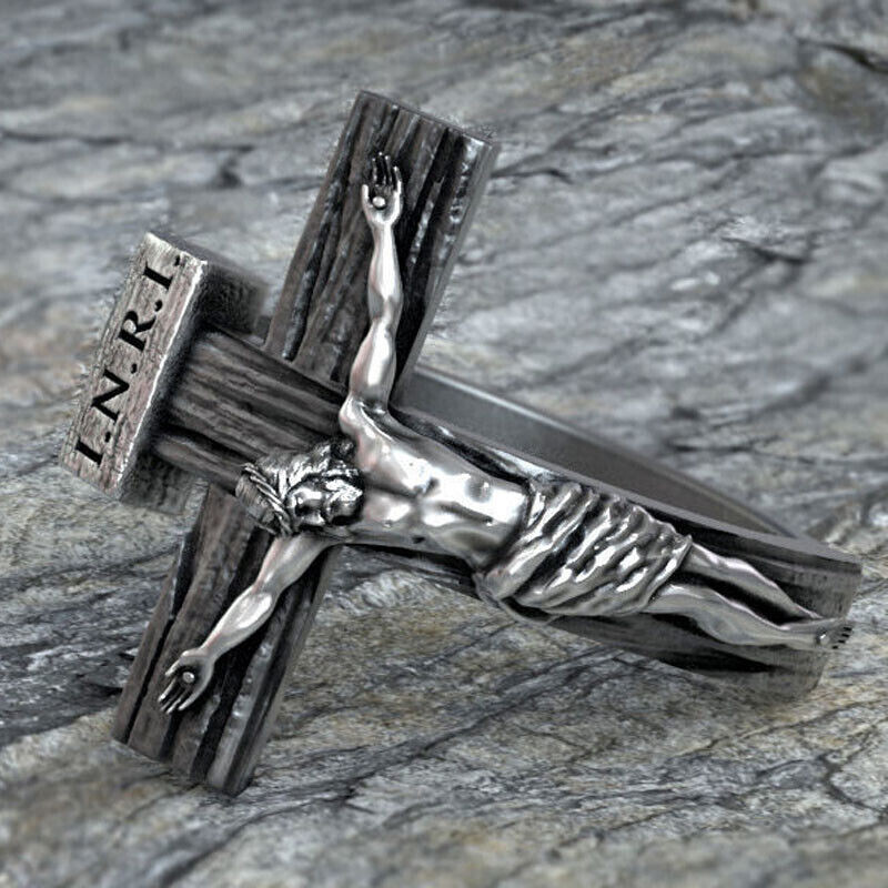 925 Sterling Silver Jesus Crucifix Ring,INRI Ring For Men,Cross Ring ...