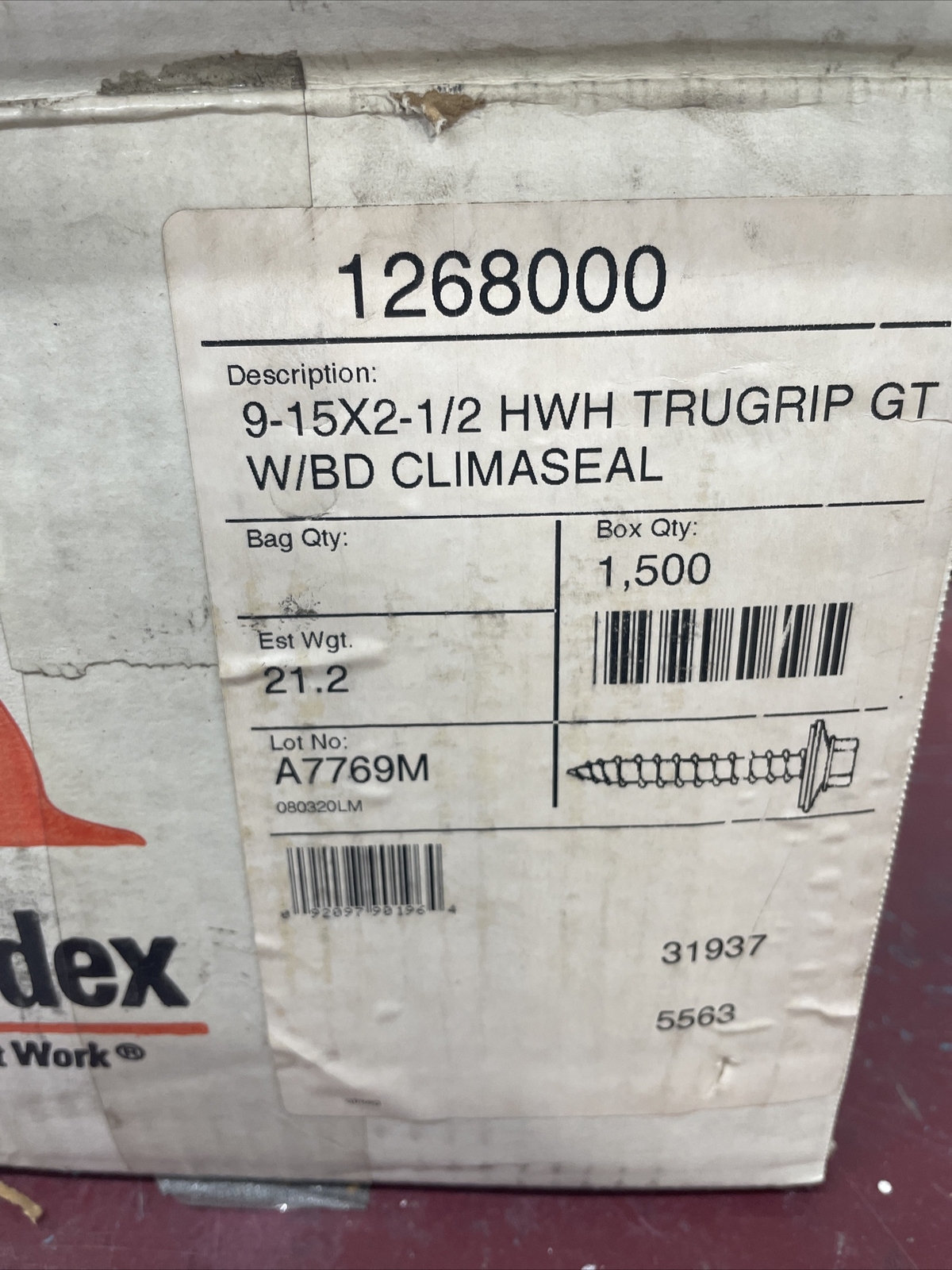 ITW Buildex 9-15x2-1/2 HWH Trugrip GT W/BD Climaseal Screw 1500pcs | eBay