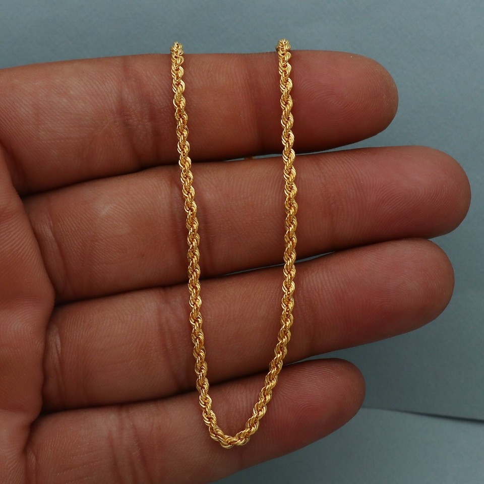 Gold Rope Chain Unisex 22K Yellow Gold Chain Necklace Indian Handmade ...